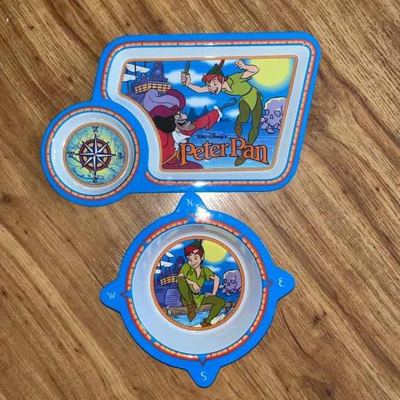 Disney | Dining | Disney Store Vintage Peter Pan Compass Plate Bowl Set ...